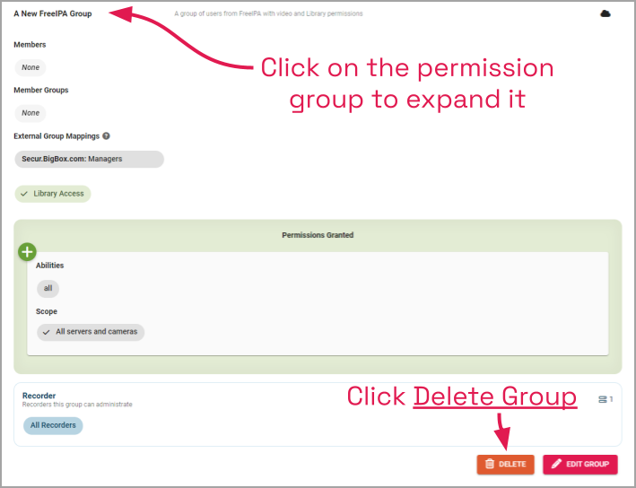 Delete Permission Group - Orchid Hybrid/Fusion VMS Administrator Guide ...