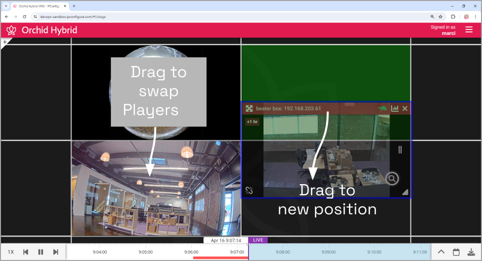 Moving/Dragging Players - Orchid Hybrid/Fusion VMS User Guide - 24.3