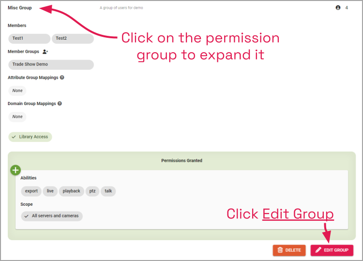 Edit Permission Group - Orchid Fusion/Hybrid VMS Administrator Guide - 24.9