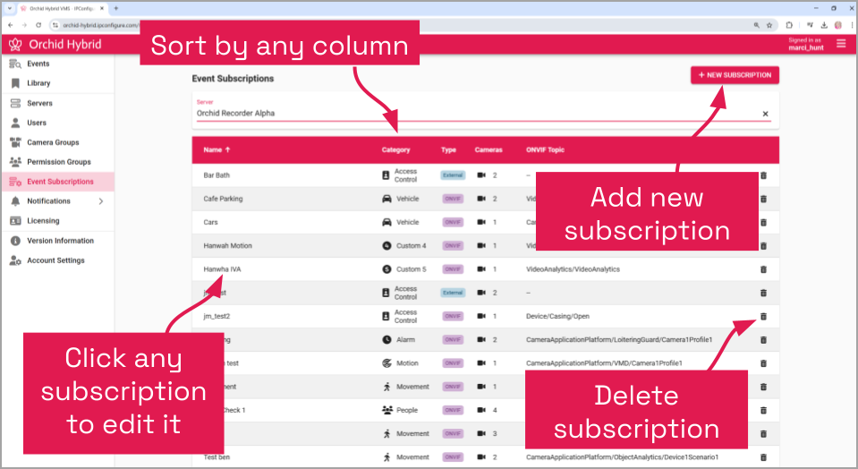 Access the Event Subscriptions List - Orchid Fusion/Hybrid VMS ...