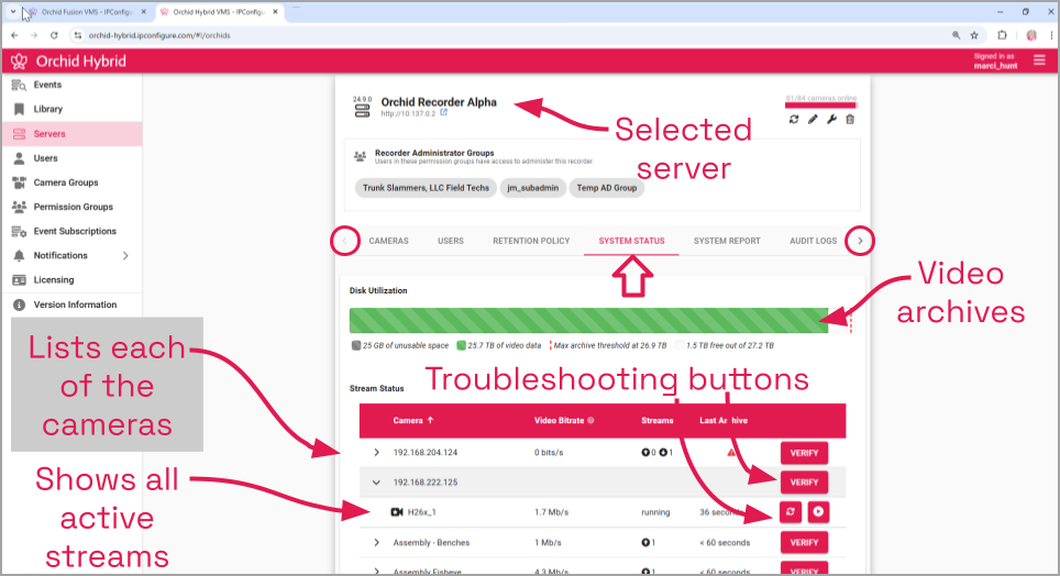 The System Status Tab - Orchid Hybrid/Fusion VMS Administrator Guide - 25.3