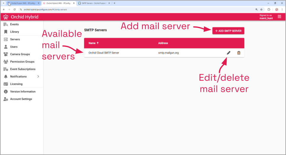 SMTP Servers - Orchid Hybrid/Fusion VMS Administrator Guide - 24.12