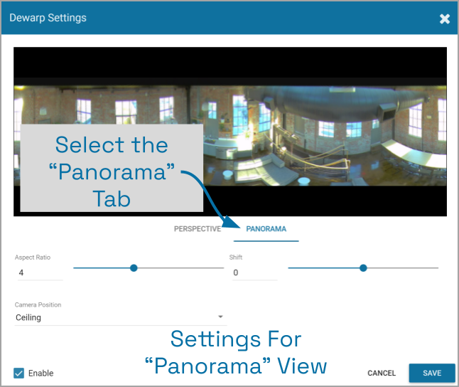 Advanced Settings: Fisheye Dewarping - Orchid Recorder Administrator Guide - 23.6