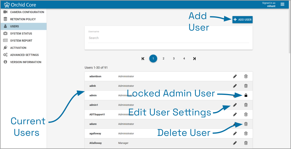 Access the Orchid Core VMS Users List - Orchid Recorder Administrator ...