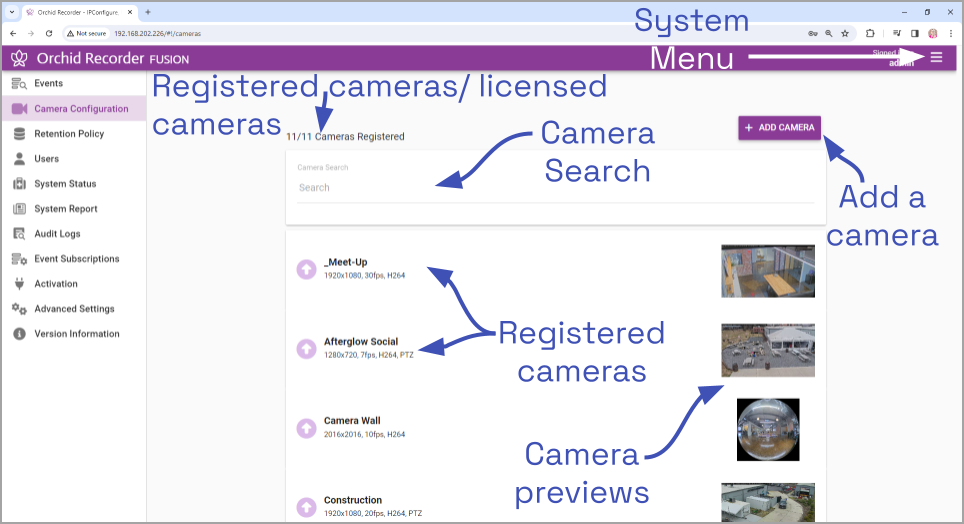 Adding and Managing Cameras - Orchid Recorder Administrator Guide - 23.12