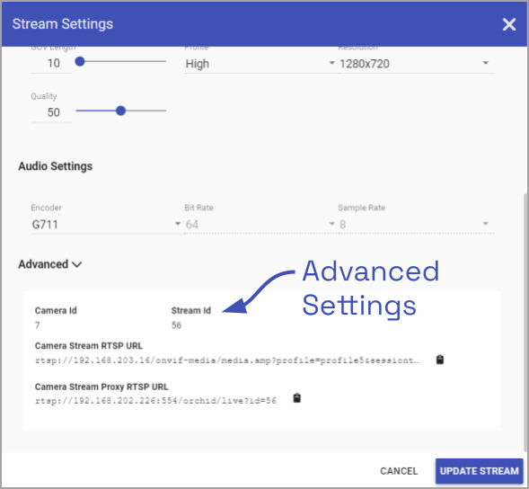 Camera Stream Settings - Orchid Recorder Administrator Guide - 23.12