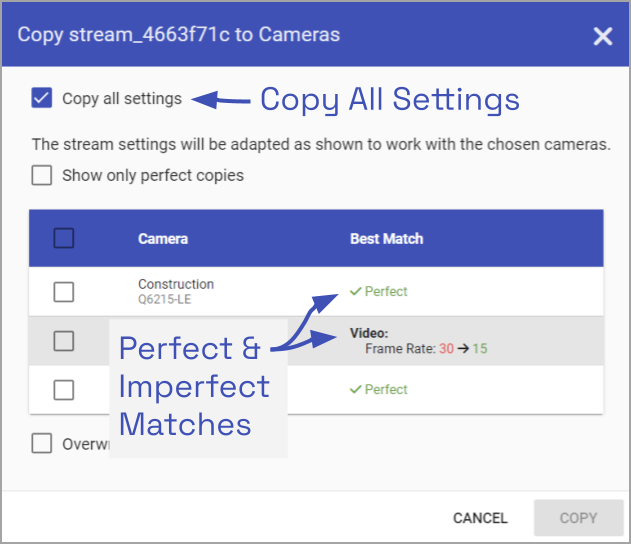 Copy Stream to Cameras - Orchid Recorder Administrator Guide - 23.12