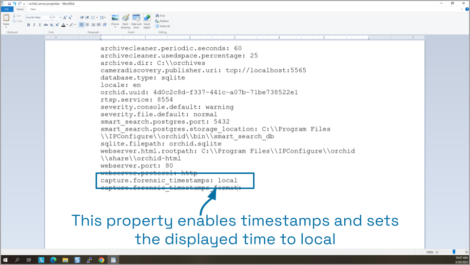 Changing the Forensic Timestamp Options - Orchid Recorder Installation Guide - 23.3