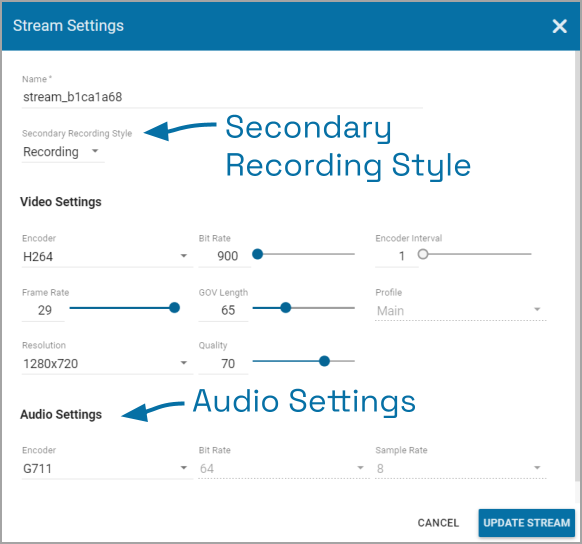 Camera Stream Settings - Orchid Recorder Administrator Guide - 23.9