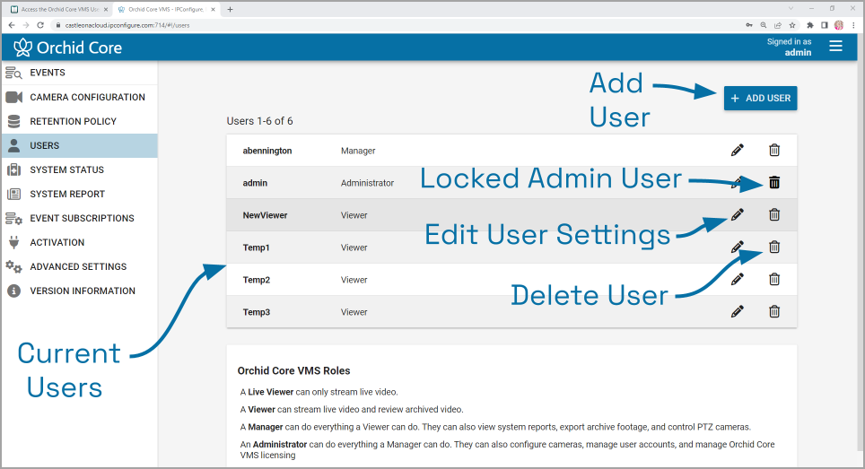 Access the Orchid Core VMS Users List - Orchid Recorder Administrator ...