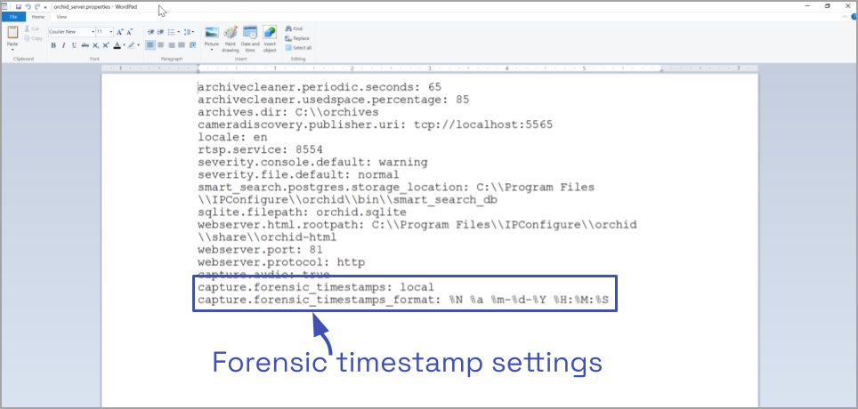 Changing the Forensic Timestamp Options - Orchid Recorder Installation Guide - 25.3