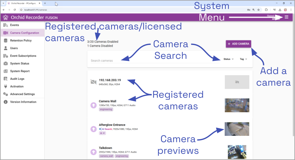 Adding and Managing Cameras - Orchid VMS Admin Guide - 25.9
