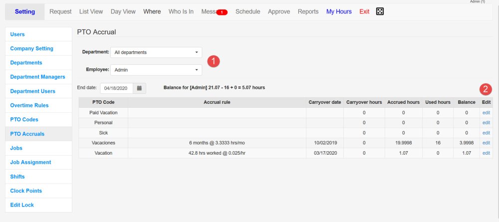 PTO Accruals - Open Time Clock - 1