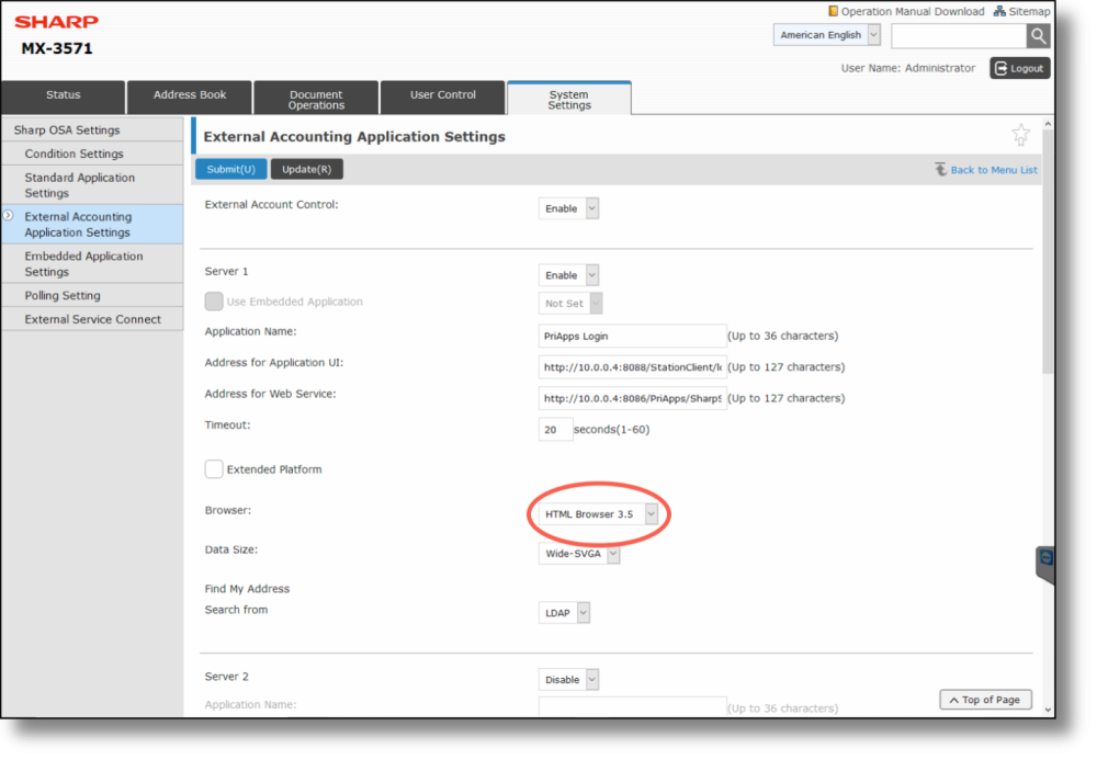Additional Settings for Sharp OSA 5.5 MFPs - PriApps SSO Admin Guide - v22.7