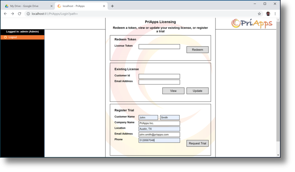Activate a Trial License - PriApps SSO Admin Guide - v21