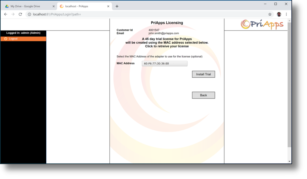 Activate a Trial License - PriApps SSO Admin Guide - v21