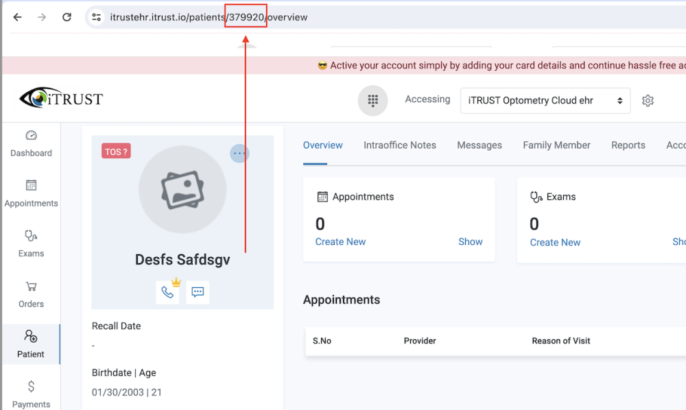 Where to find patient ID - iTRUST - iTRUST