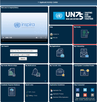 Log in to Inspira and update profile information - Applicant Guide - 1