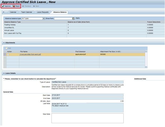 Approval of Certified Sick Leave 20 days or less in ESS - Time ...