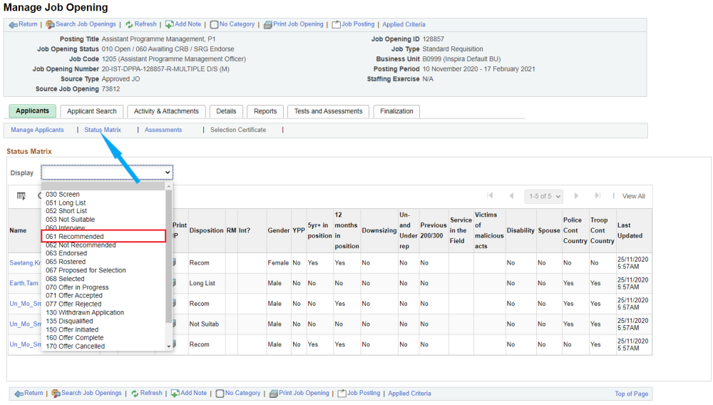 Tip 10.2: Access and Update the Status Matrix - Staff Selection System - 1
