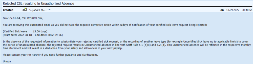 Manually Convert to Unauthorized Absence - Rejected Certified Sick ...