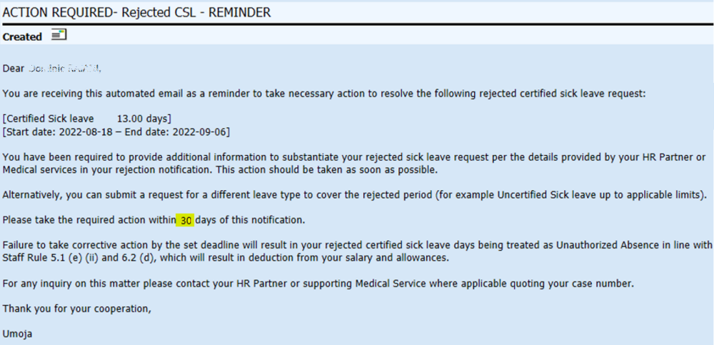 Notifications of Rejected Certified Sick Leave - Time Management HR ...