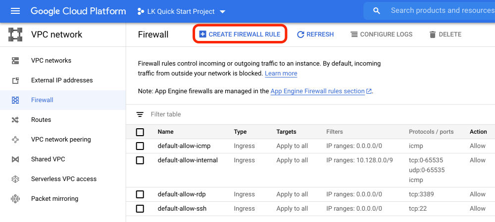 Configuring the Firewall Rules - LifeKeeper for Linux LIVE - 9.9.1