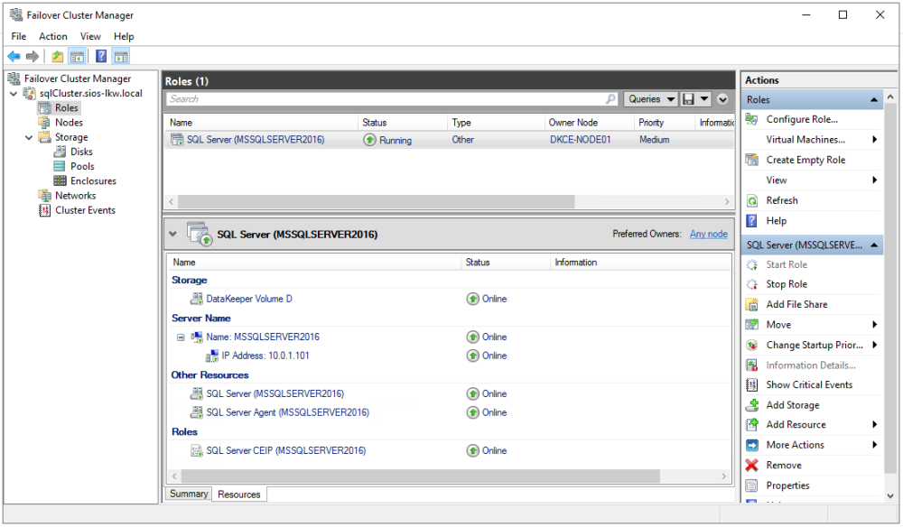 Creating A Sql Server Cluster On A Failover Cluster Datakeeper Cluster Edition Oracle Cloud