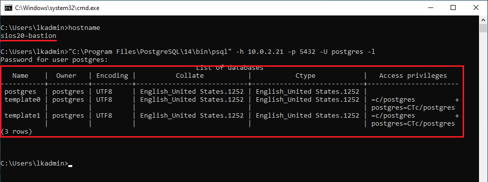 PostgreSQL Connection Confirmation (Client) - LifeKeeper for Windows ...