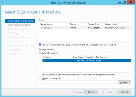 Creation of iSCSI Virtual Disks - LifeKeeper for Windows LIVE - 8.8.0