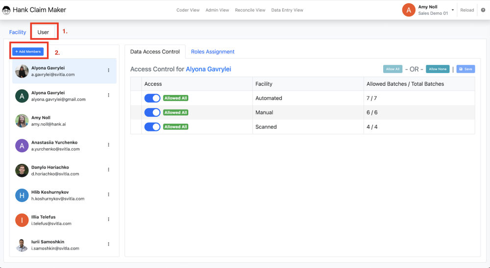 Manage Facility and Role Access - Hank.ai Claim Maker - 2.0.11