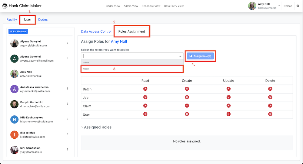 Manage Facility and Role Access - Hank.ai Claim Maker - 2.0.7