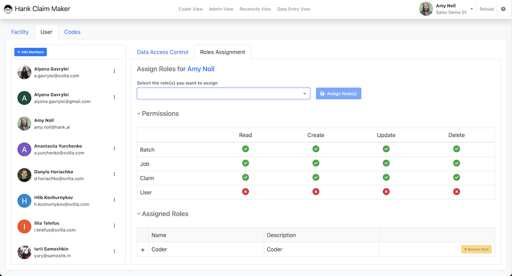 Manage Facility and Role Access - Hank.ai Claim Maker - 2.0.11
