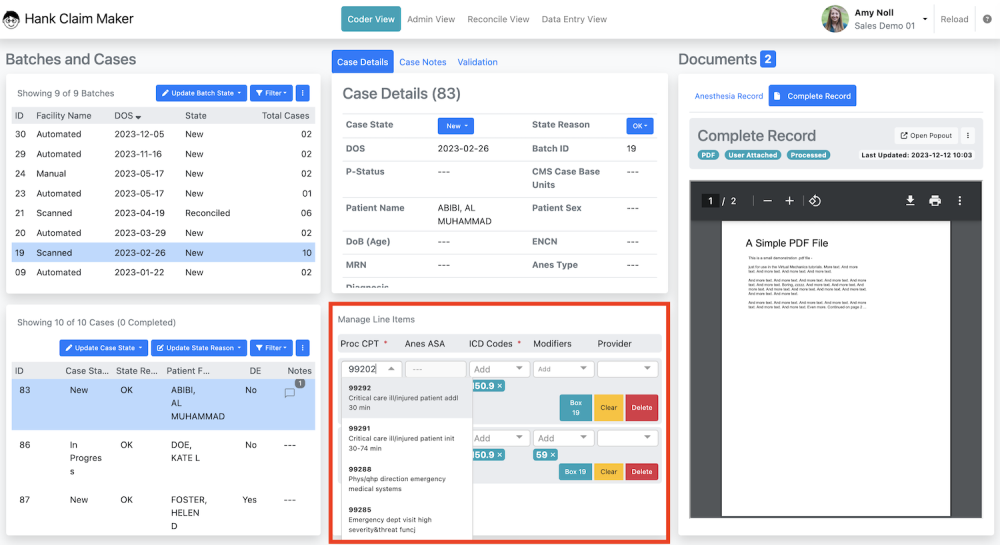 Coding Line Items - Hank.ai Claim Maker - 2.0.7