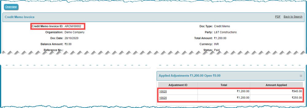 Offset Credit Notes/Memos - Crest ERP User Manual - 1.0