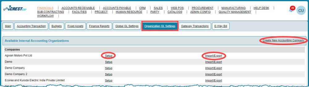 Setting Up Your CREST ERP Organization GL - Crest ERP User Manual - 1.0