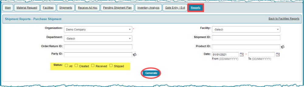 Shipment Reports-Purchase Shipments - Crest ERP User Manual - 1.0