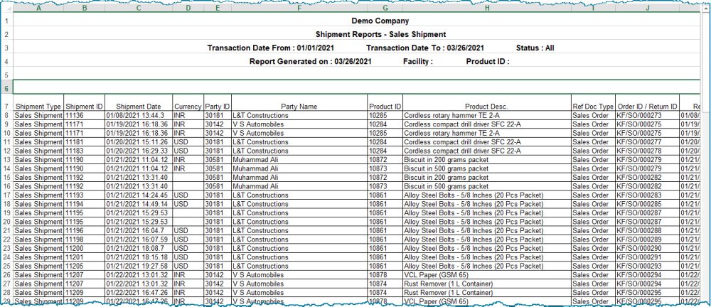 Shipment Reports-Sales Shipments - Crest ERP User Manual - 1.0