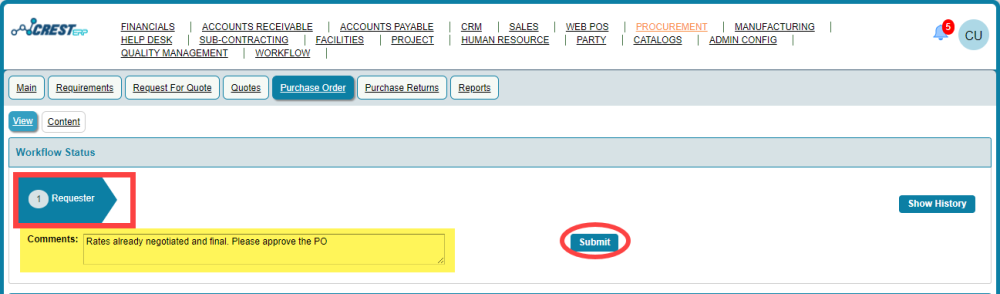 Authorize a P.O - Crest ERP User Manual - 1.0