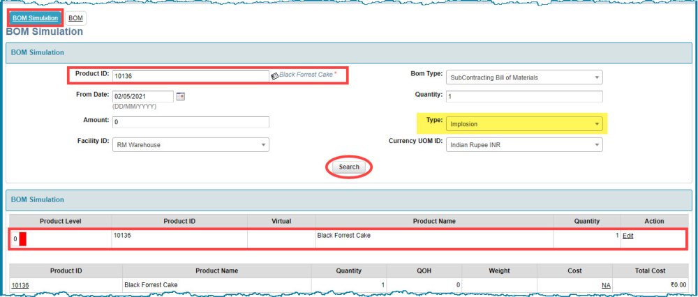Subcontracting BOM Simulation - Crest ERP User Manual - 1.0