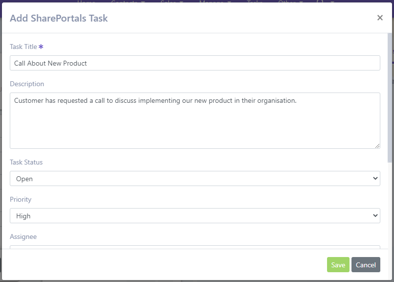 Add a New Task - SharePortals - 1