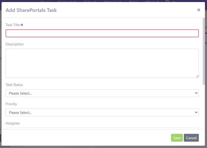 Add a New Task - SharePortals - 1