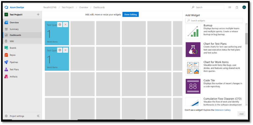 6.5 Adding Widgets to the Dashboard - Azure Devops - 1