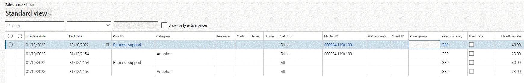 Ability to store end date display only current rates on the sales price ...