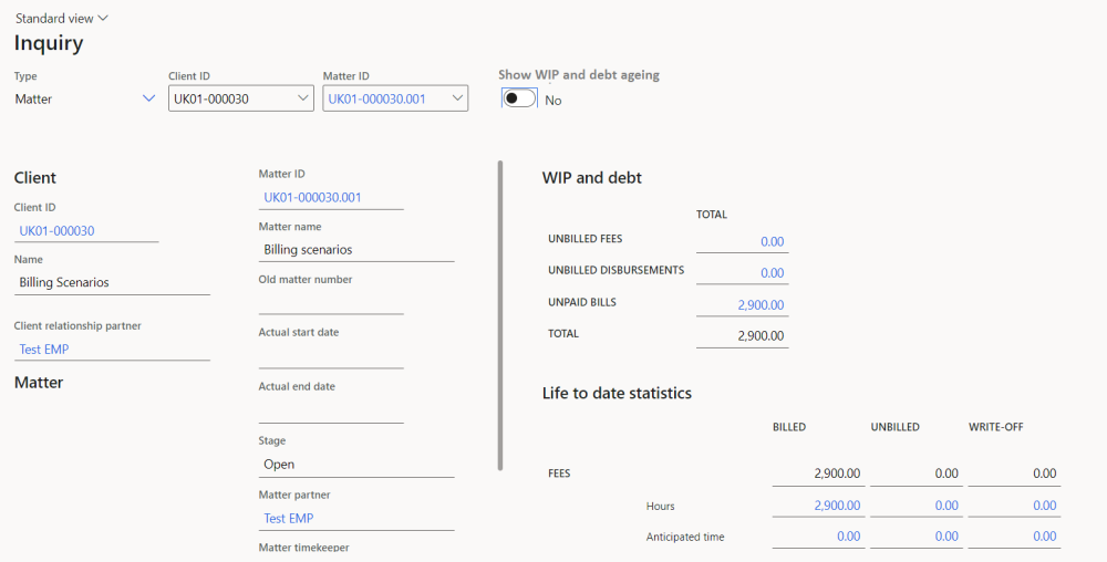 Project/Client inquiry – Enable on-demand calculation of WIP and debt ...
