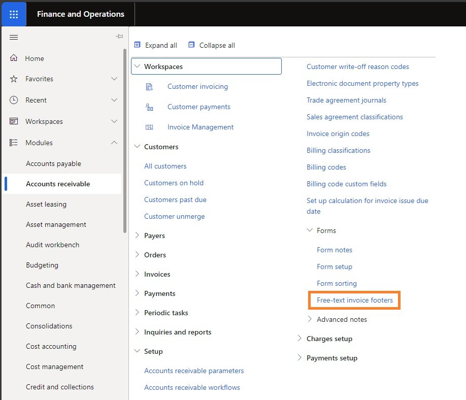 Enable front-end access to free-text invoice footer configuration - sa ...