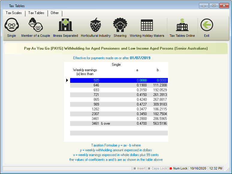 Single (Senior Australians) - e-PayDay Legacy Payroll User Guide - 1