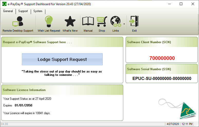 View the e-PayDay® Support Dashboard - e-PayDay Legacy Payroll User Guide - 1