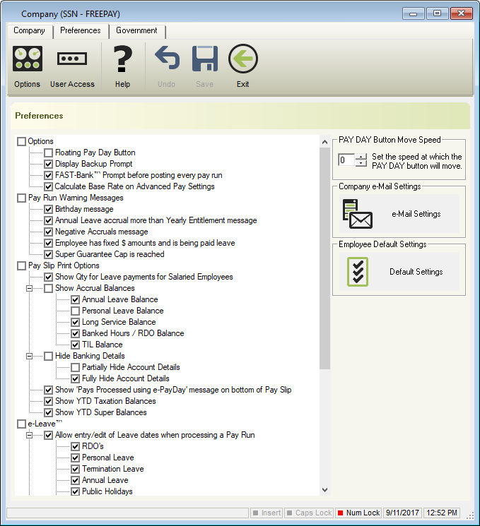 Options - e-PayDay Legacy Payroll User Guide - 1