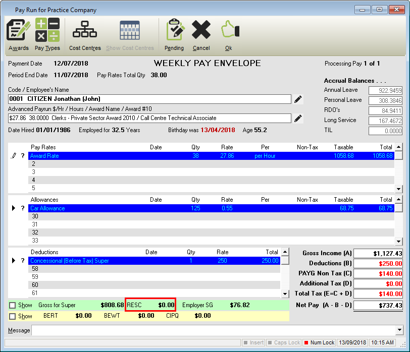 Adjust RESC (over 11.0%) during your Pay Run - e-PayDay Legacy Payroll ...